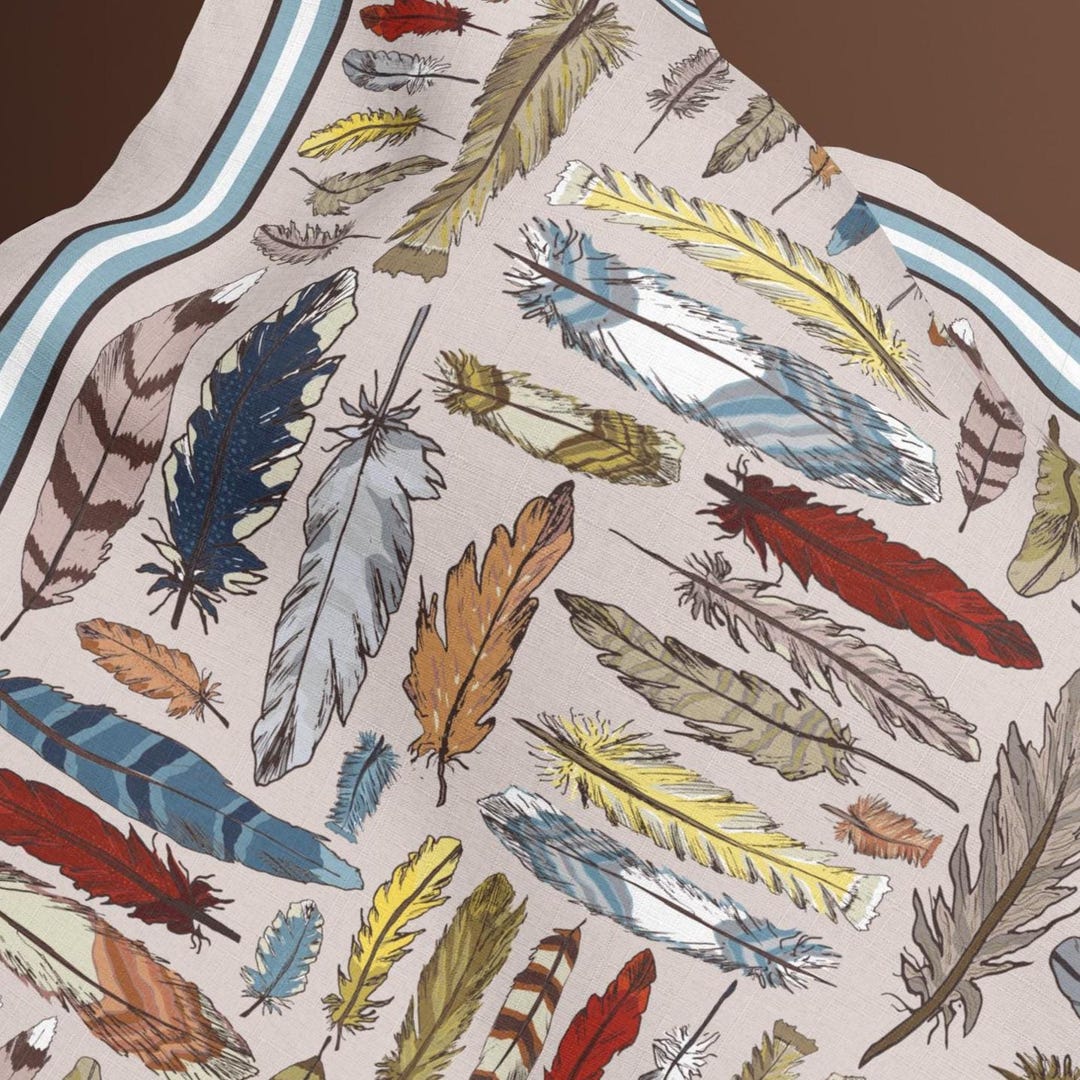 Bird Feather Silk Scarf, Hand-drawn Botanical Hawk Falcon Design, Hair ...