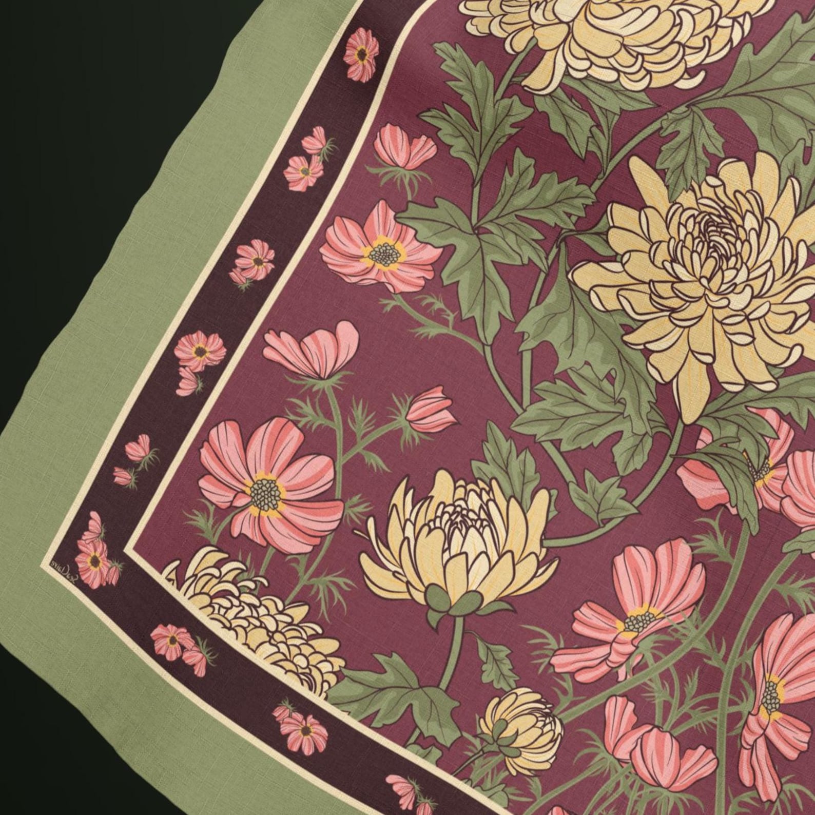 Vintage October Floral Silk Scarf, William Morris Flower, Hand Drawn ...