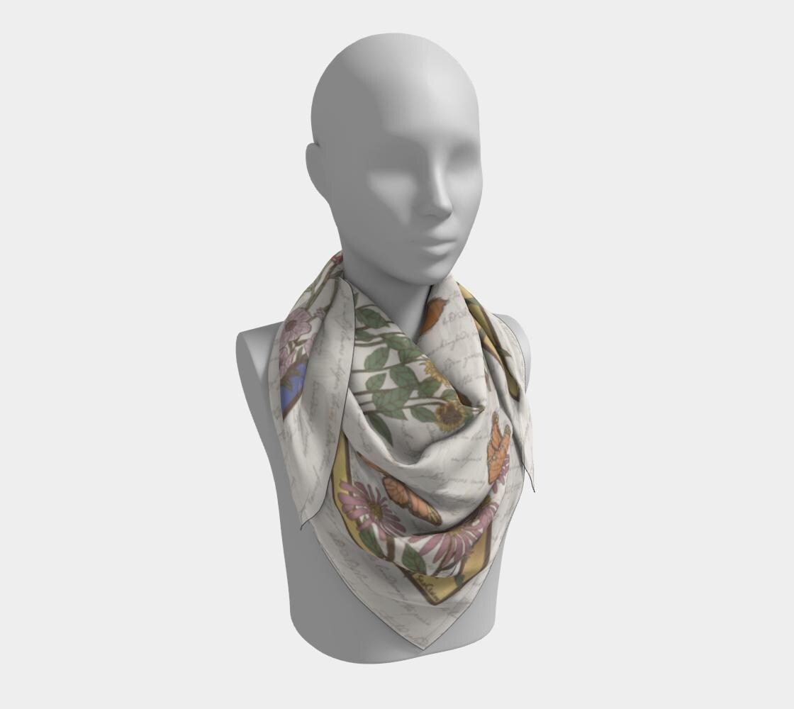 Hand-drawn Texas Floral + Longhorn Silk Scarf, Lone Star State ...