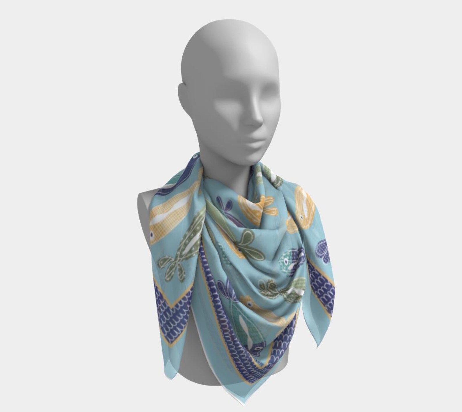 Sardines Scarf, Nautical Ocean Fisherman, Modern Hand Drawn Silk ...