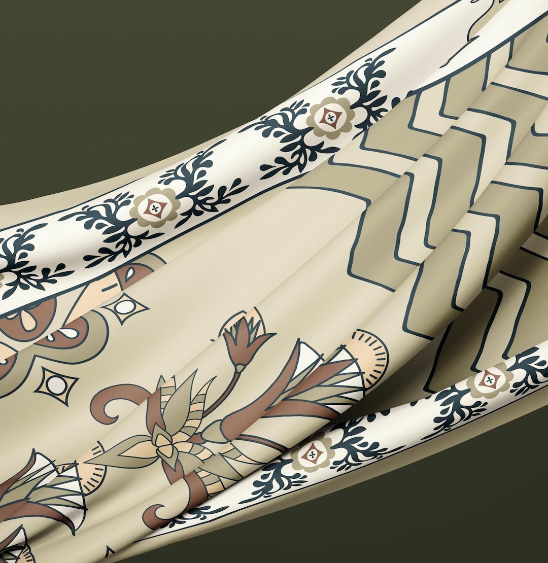 Egyptian Lotus Papyrus Water Lotus Long Scarf, Egypt History Silk ...