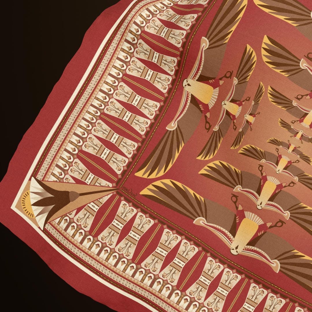 Egyptian Falcon Horus Ra Papyrus Lotus Scarf, Egypt History Silk ...