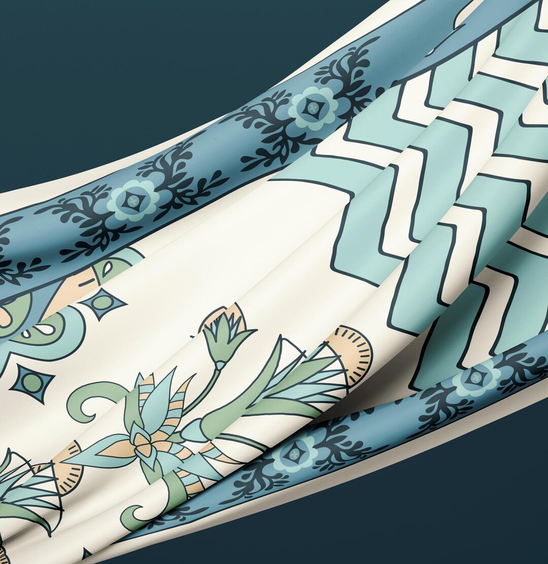 Egyptian Lotus Papyrus Water Lotus Long Scarf, Egypt History Silk ...