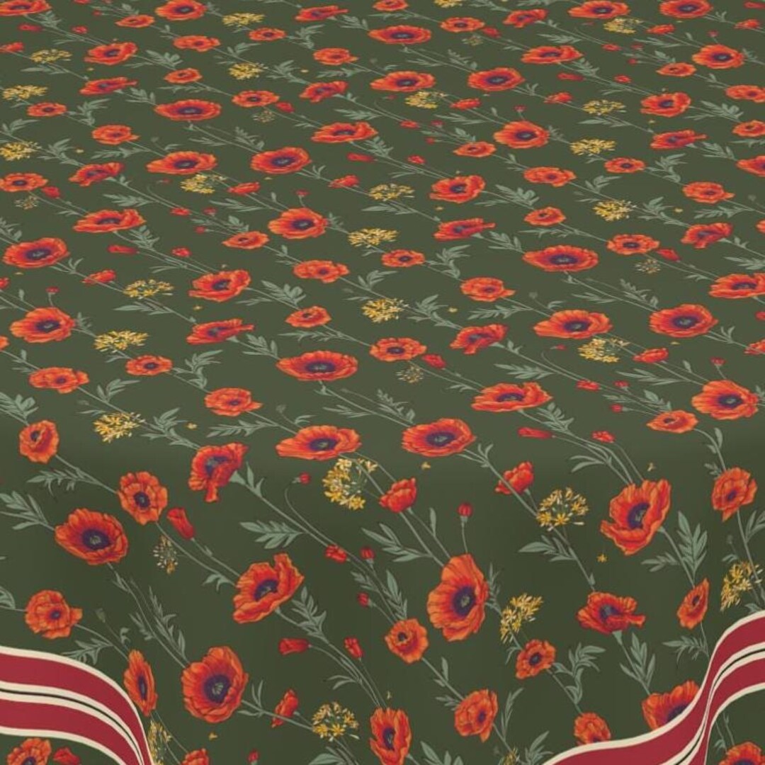 Poppy Floral Tablecloth, Red Green William Morris Vintage Botanical ...