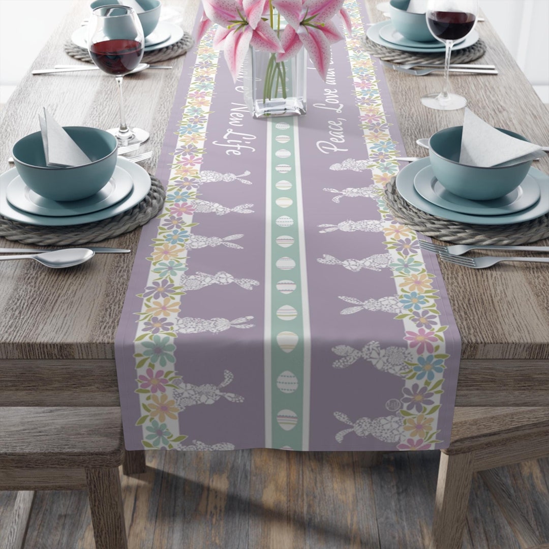Easter Bunny Floral Table Runner, Cotton, Poly, 16x90 In, Elegant ...