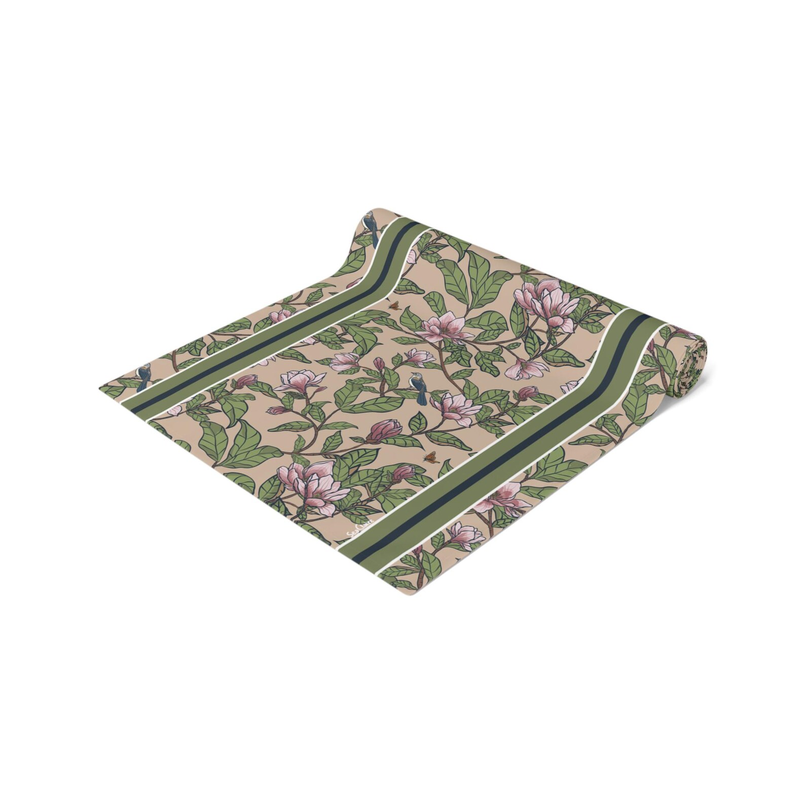 Magnolia Floral Table Runner, Vintage Southern Home Linen, Pink Beige ...