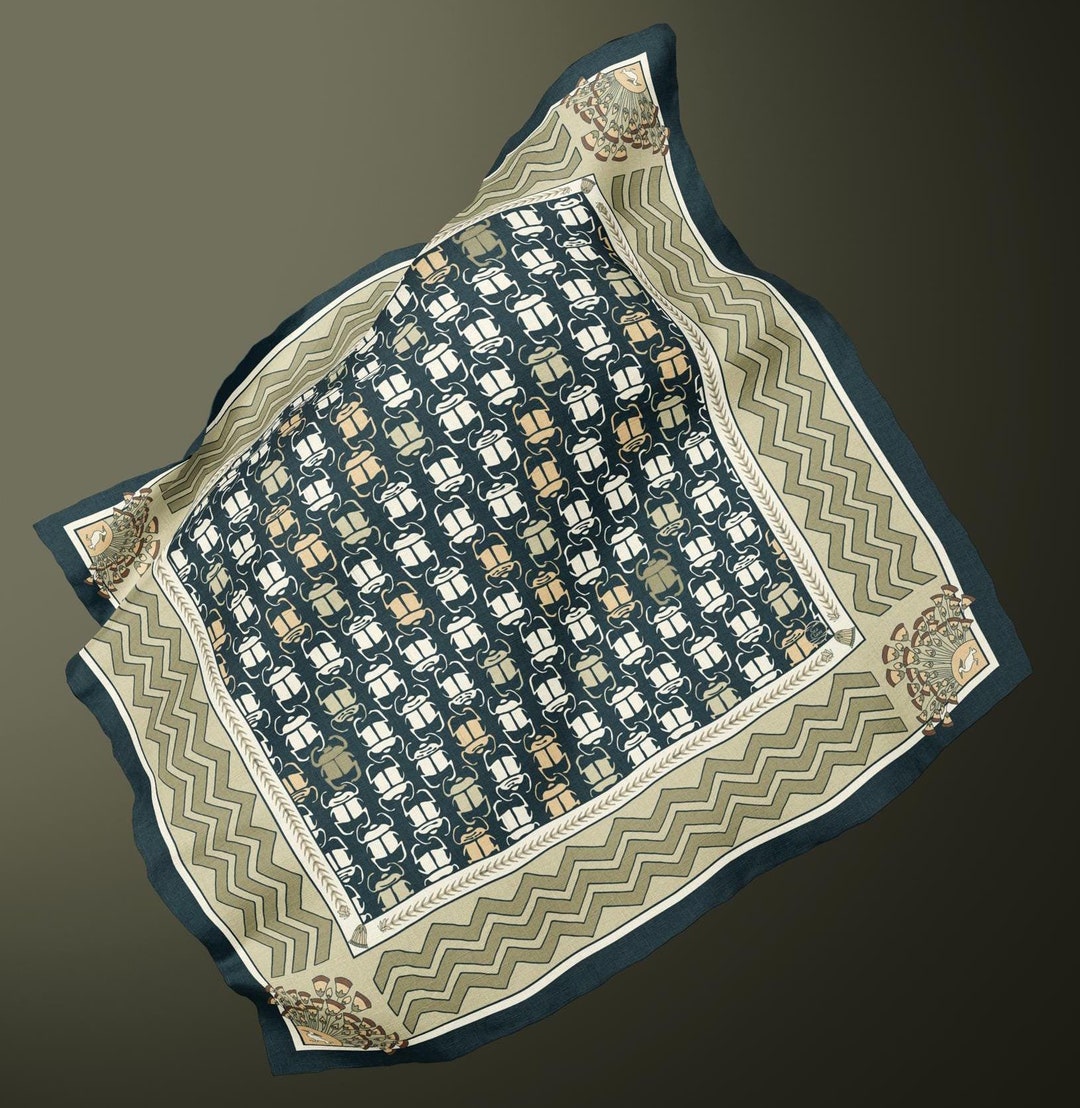 Egyptian Scarab and Water Silk Scarf, Habotai Luxury Handmade Scarves ...
