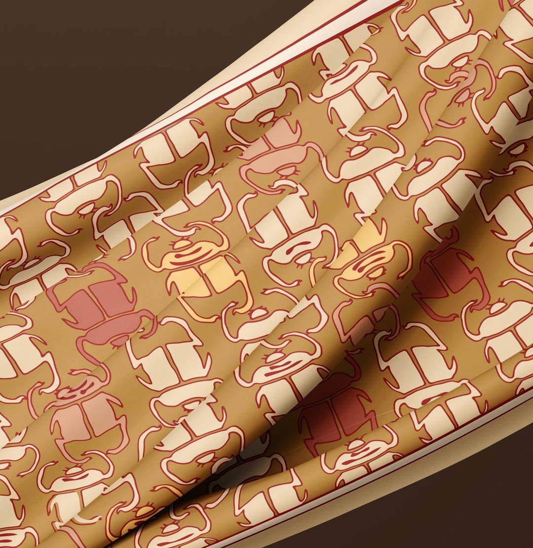 Egyptian Scarab Papyrus Water Lotus Long Scarf, Egypt History Silk ...