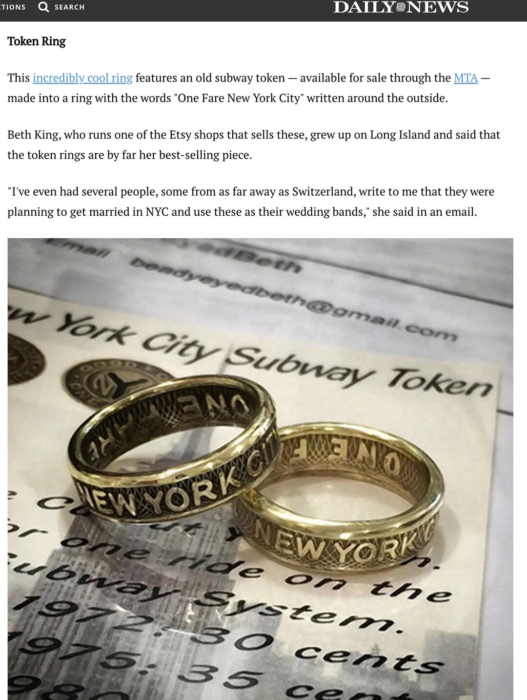 New York City Subway Token Ring SEALED and FREE Resizing--my Rings in ...