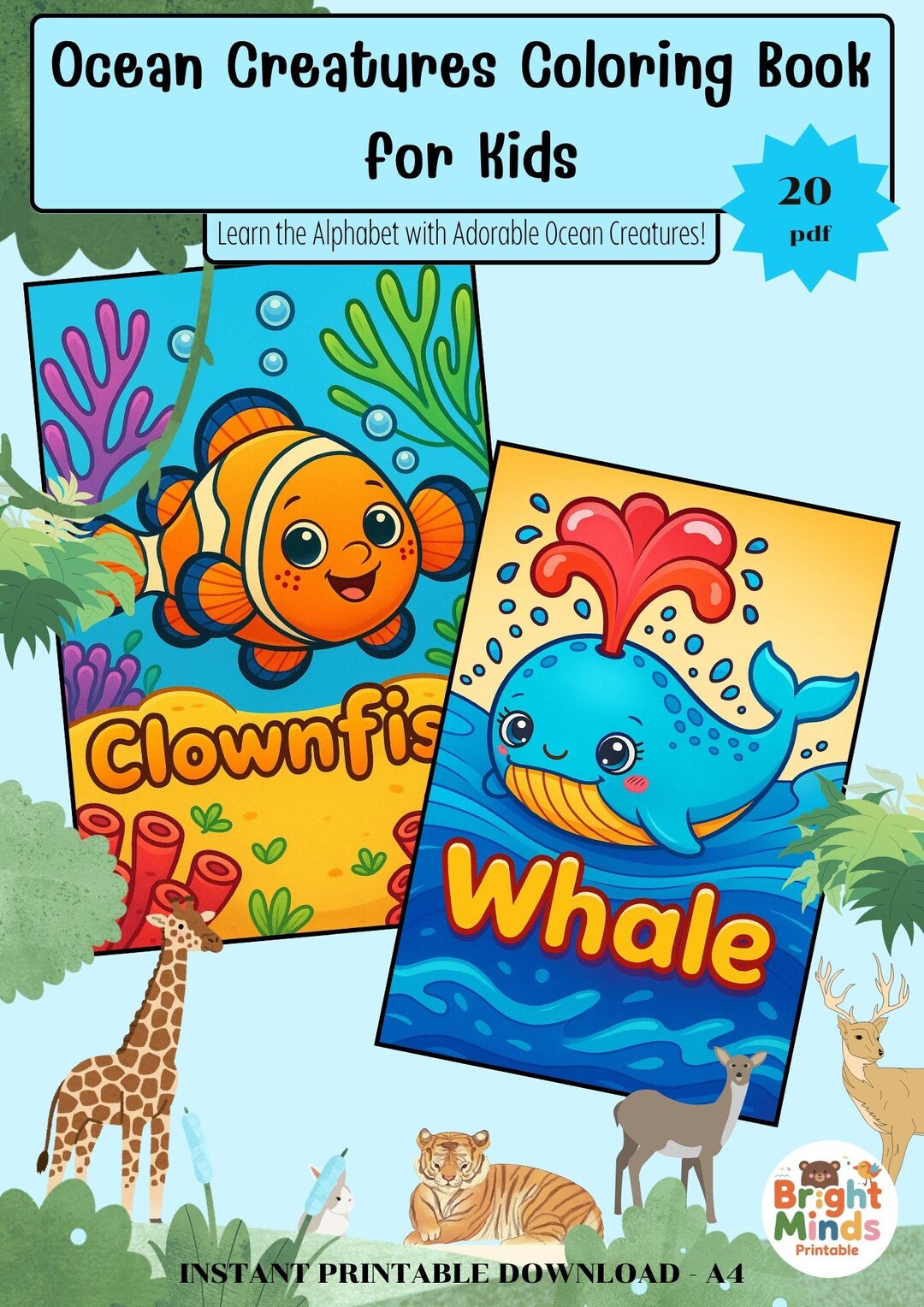 Ocean Creatures Coloring Book | 20 Cute Sea Animals (printable PDF) - Etsy