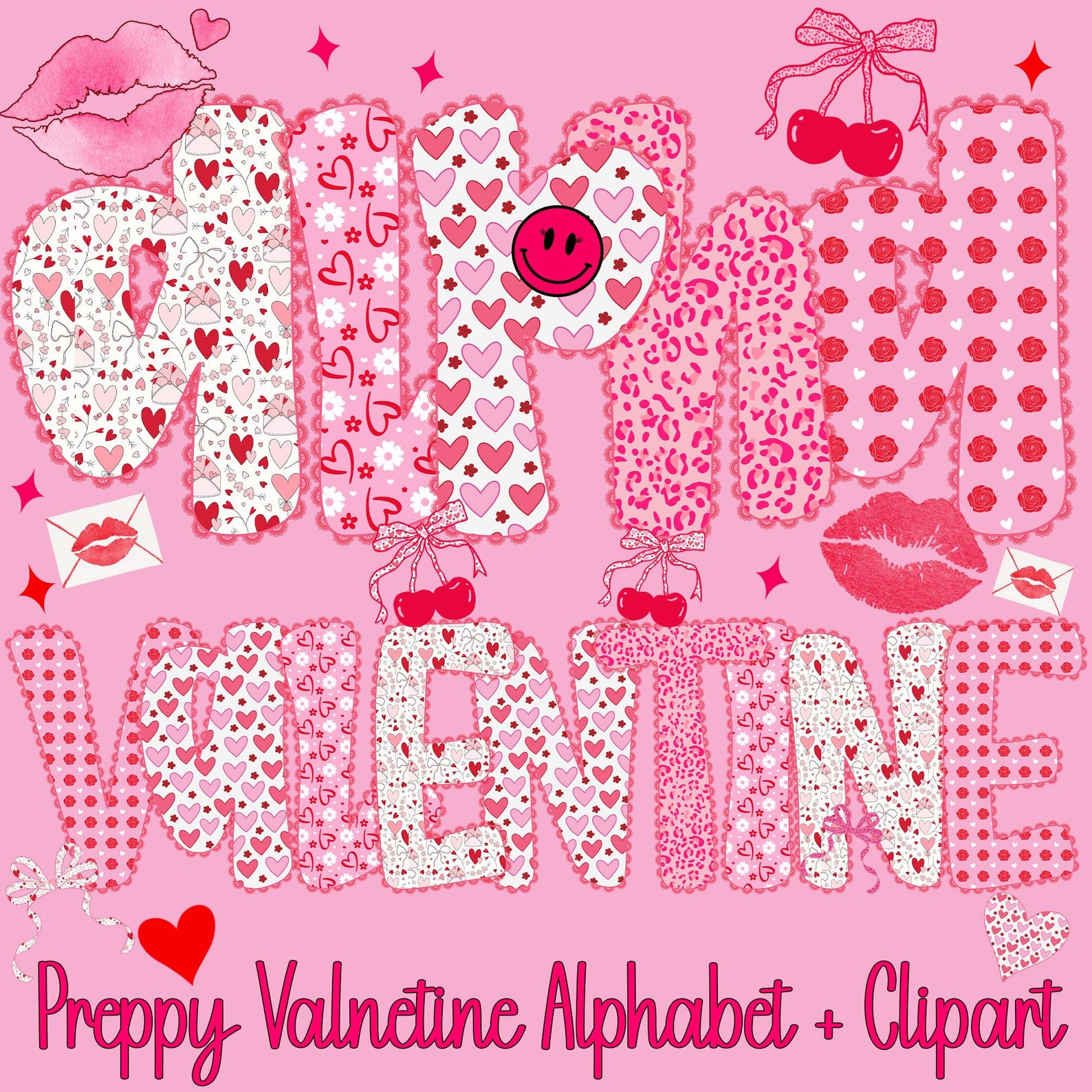 Preppy Valentine's Day Alphabet PNG, Preppy Coquette Valentine PNG ...