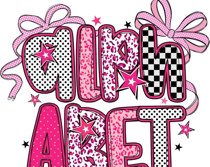Preppy Alphabet PNG, Pink Leopard and Checkerboard Letters With Stars ...