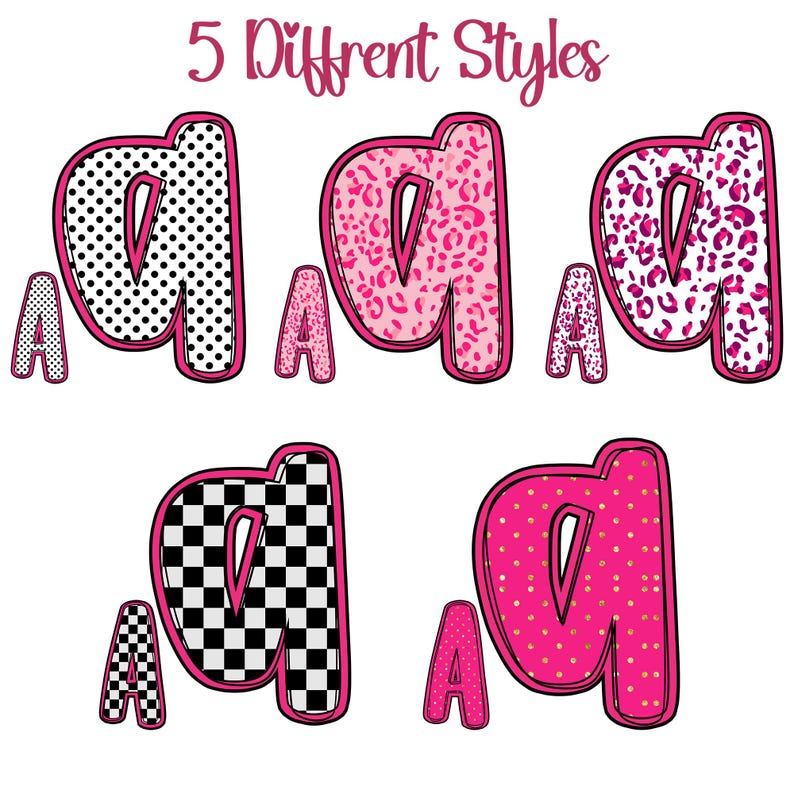 Preppy Alphabet PNG, Pink Leopard and Checkerboard Letters With Stars ...