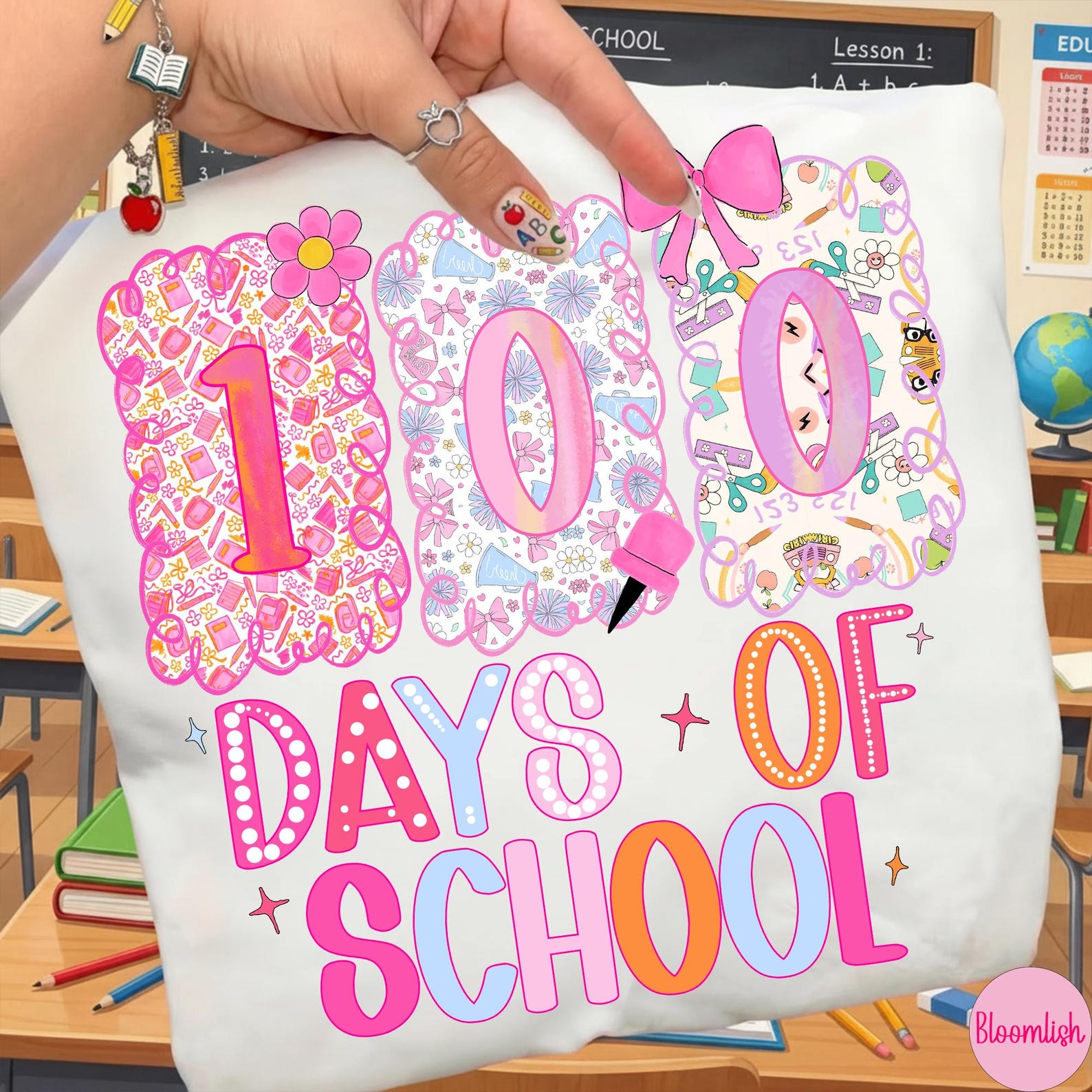 Preppy 100 Days of School PNG, Coquette 100 Days of School PNG, Teacher ...