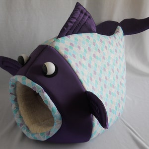 Fish Shaped Cat Bed With Blue Teal Scales and Dark Purple Head - Etsy