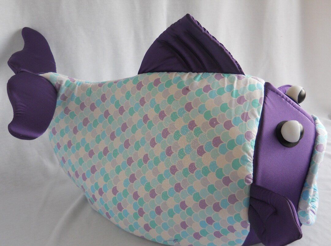 Fish Shaped Cat Bed With Blue Teal Scales and Dark Purple Head - Etsy