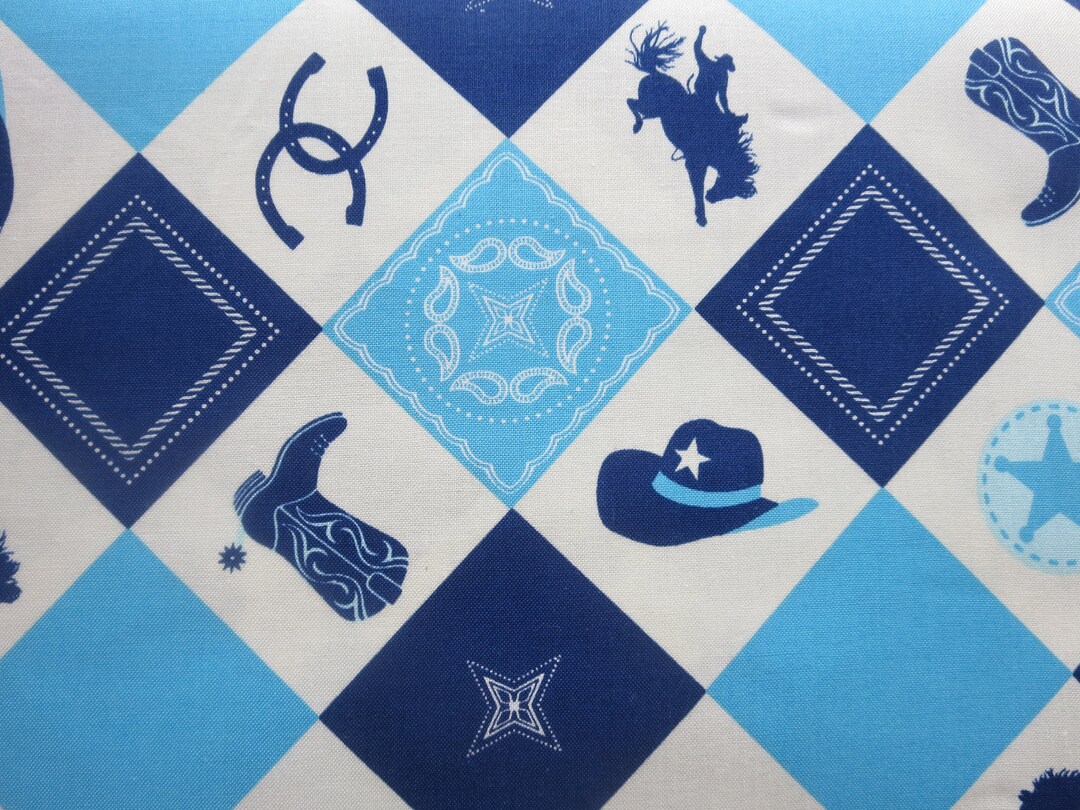 End of Bolt 1 Yard 32 Inches - Riley Blake Cowboy Main Blue Fabric ...