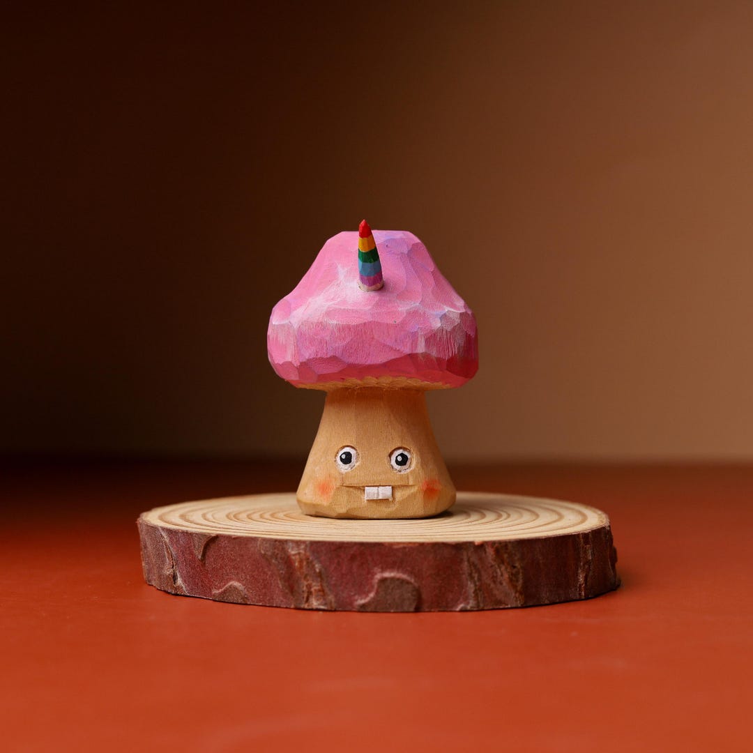 Wood Caving Mini Mushroom Figurine ，wooden Toys，christmas and Holiday ...