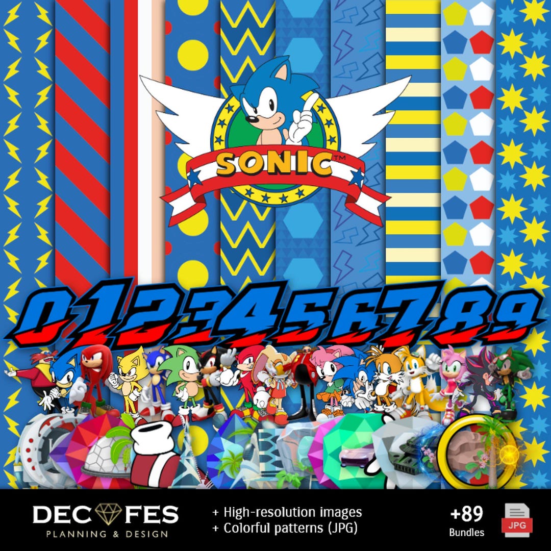 Sonic Digital Paper - Printable Scrapbook Pack - Video Game Party ...