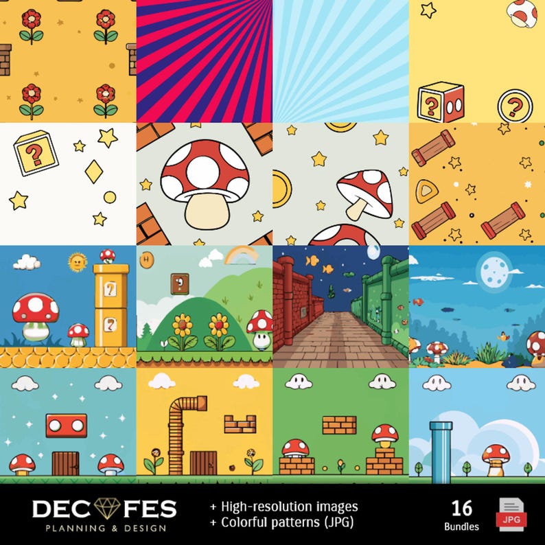Super Mario Bros Digital Paper – Printable Scrapbook Kit for Party ...
