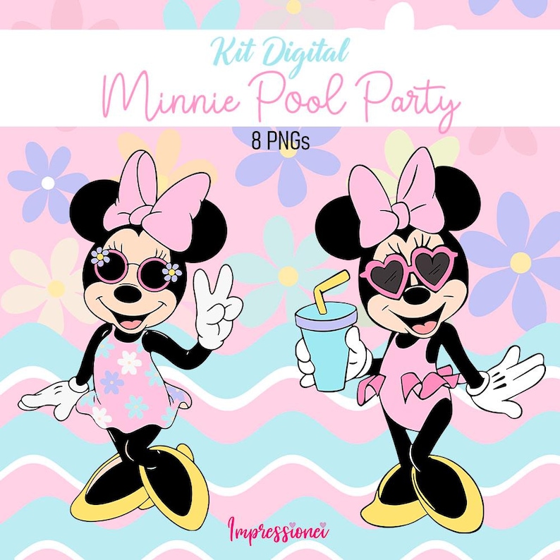 Minnie Mouse Pool Party Clipart - Etsy