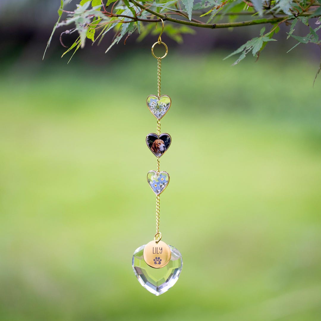 Custom Pet Photo Wind Chime, Pressed Forget-me-not Flowers, Pet ...