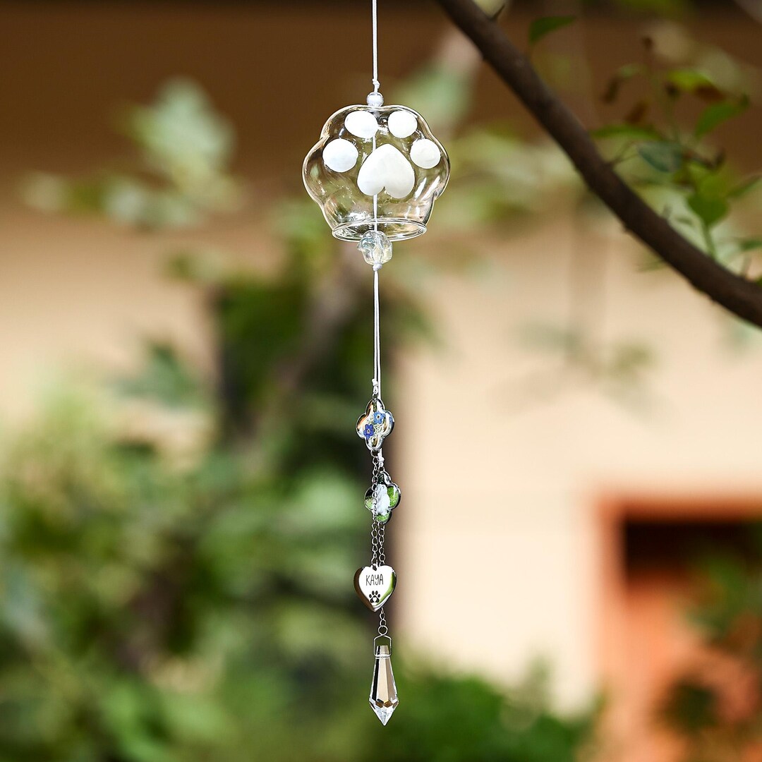 Glass Paw Print Bell With Photo & Engraving, Clean, Wind-kissed Sound ...