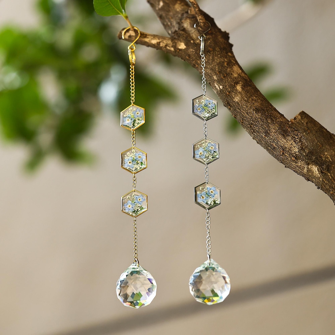 Handmade Forget-me-not Flower Suncather, Memorial Wind Chime, Outdoor ...
