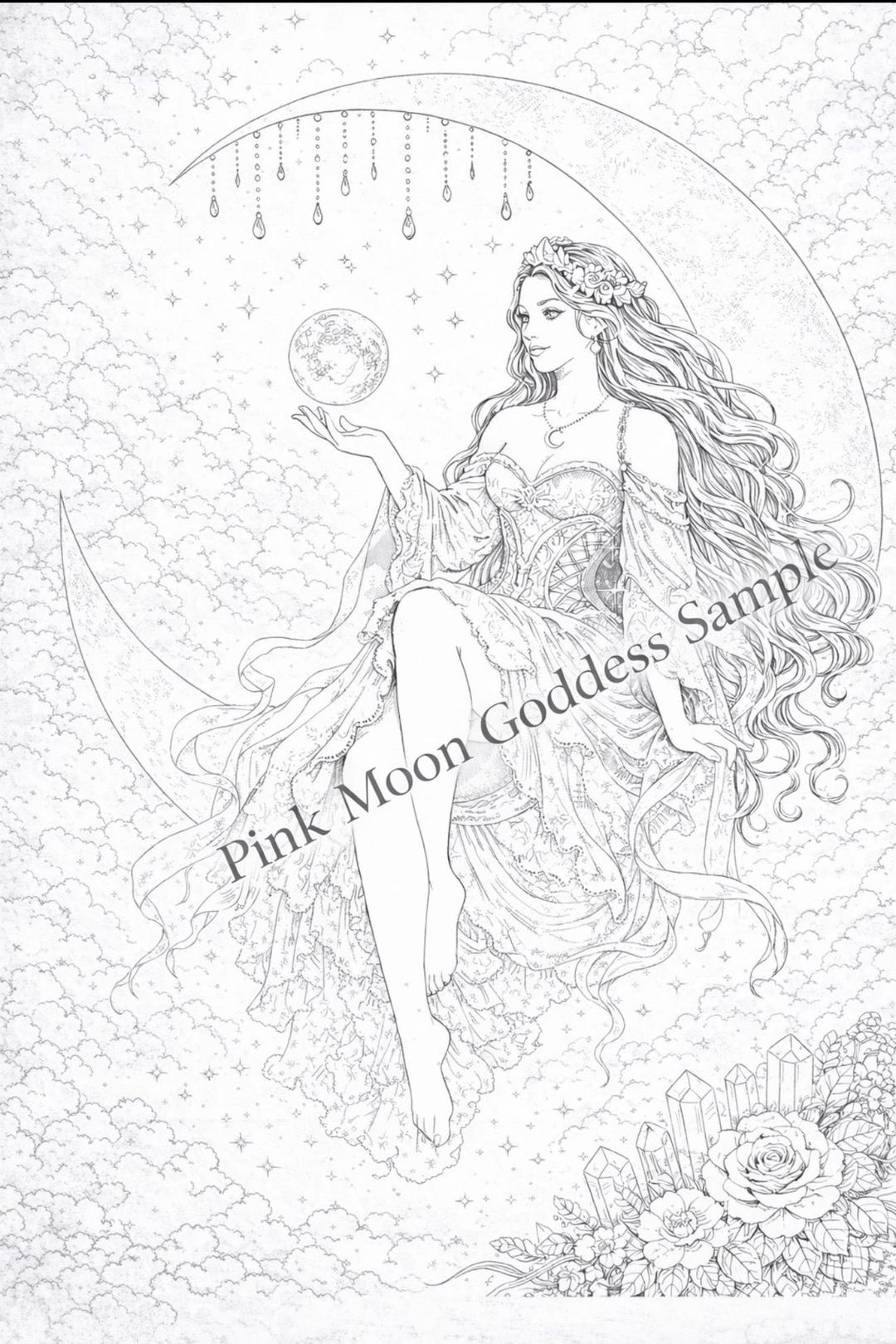 Moon Goddess Coloring Page Printable | Eclipse Themed Adult Coloring ...