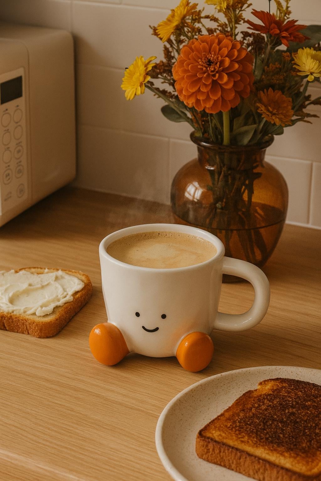 Happy Face Ceramic Mug With Feet: Fun Coffee Cup - Caramel or Chocolate ...