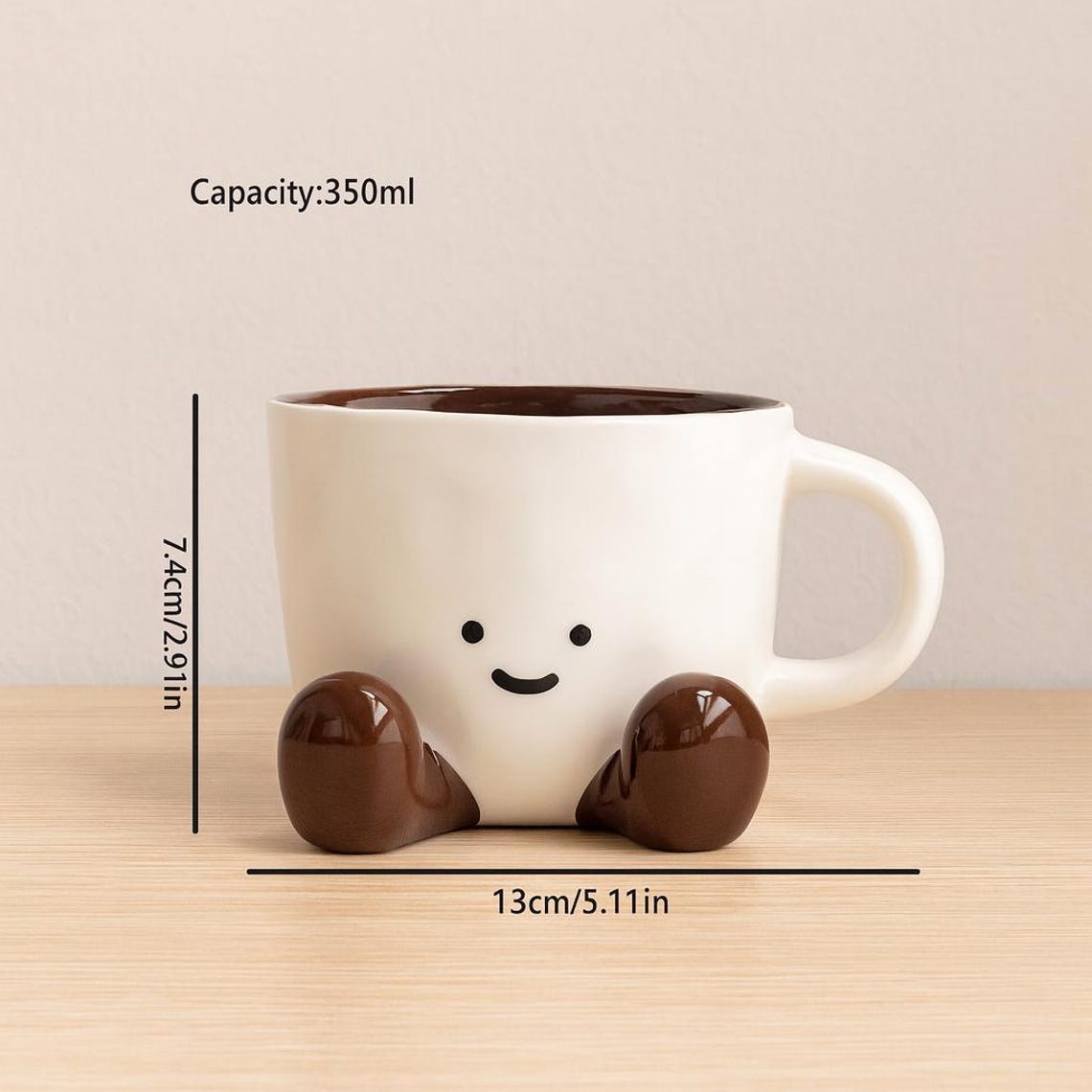 Happy Face Ceramic Mug With Feet: Fun Coffee Cup - Caramel or Chocolate ...