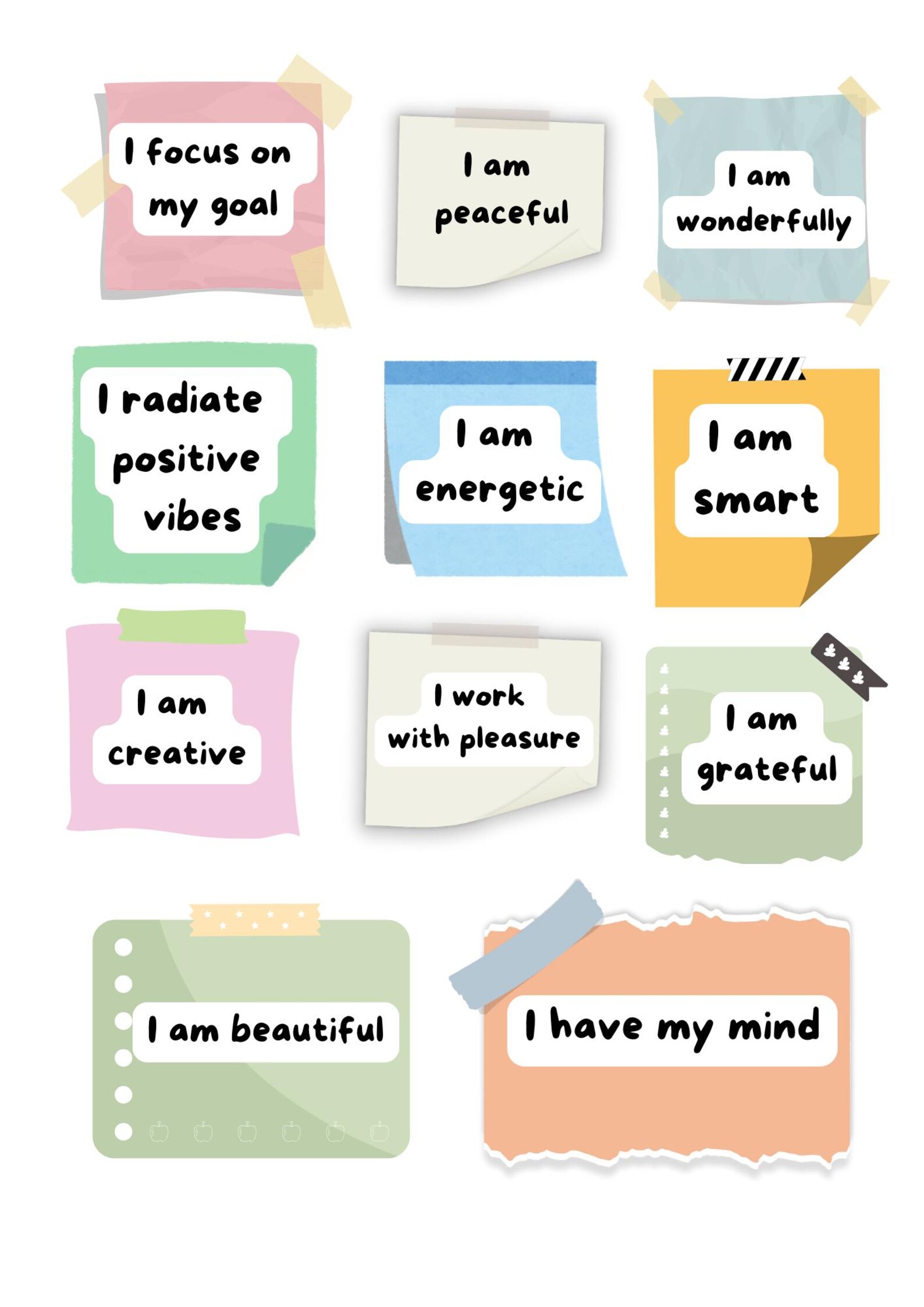 Printable Affirmation Sticky Notes Png Stickers for Mental Health ...