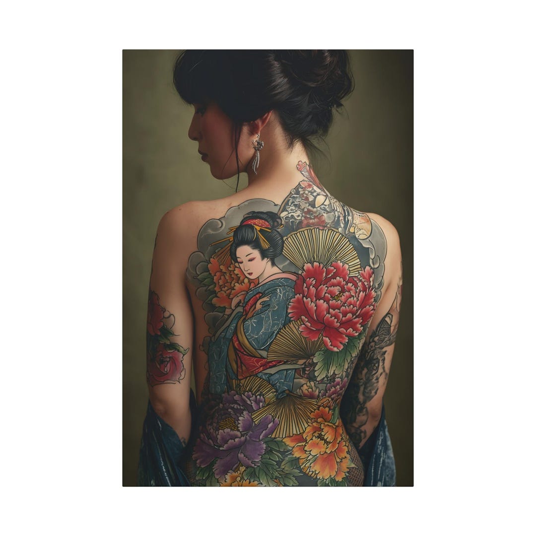 Japanese Geisha Back Tattoo Print Set | Decor Wall Art, Geisha Art, Wall Art Irezumi Wall Art ...