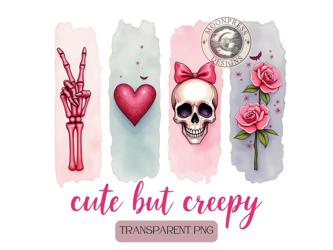 Cute but Creepy PNG, Pink Skull and Skeleton Hand Clipart, Pastel Goth ...
