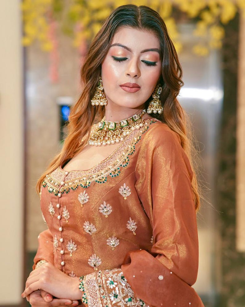 Rust Orange Peplum Kurti Lehenga Set | Heavy Embroidered Ethnic Wear ...