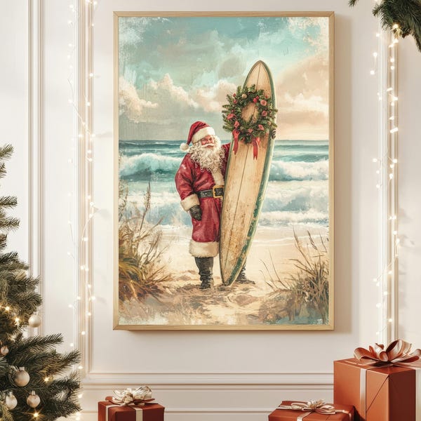 Santa on a Surfboard - Etsy