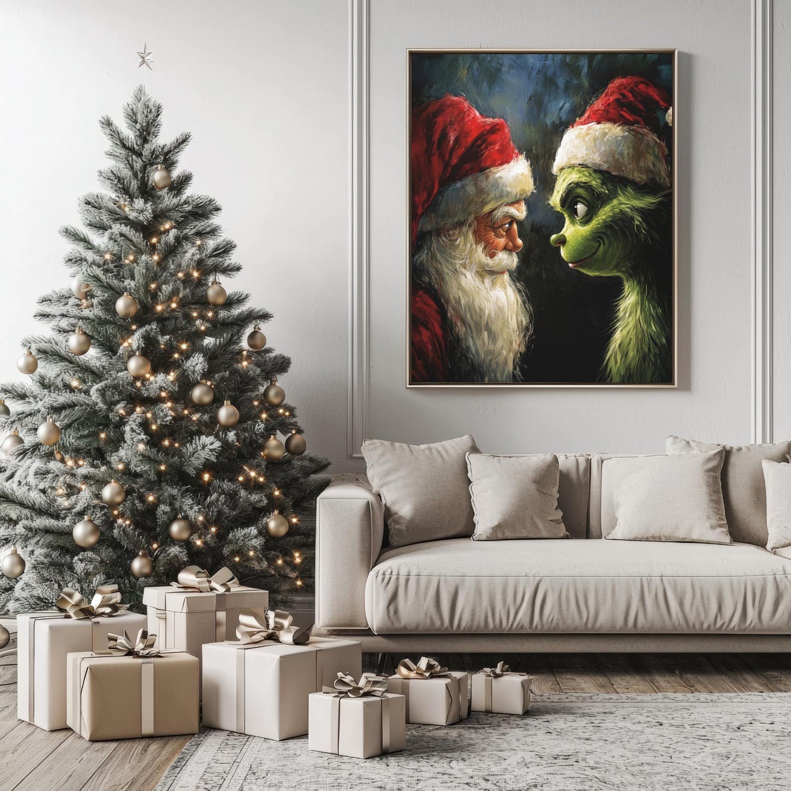 Santa Vs Grinch Art Print: Christmas Wall Art Funny Poster Holiday ...