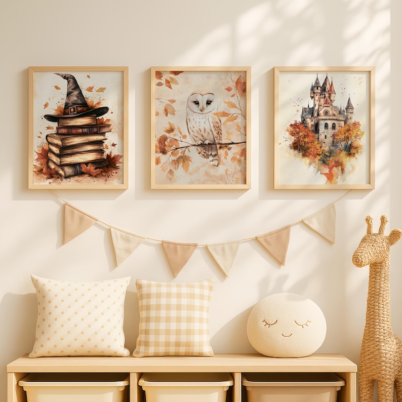 Wizard Posters Set of 4: Magic Castle Owl Train Cozy Prints (digital ...