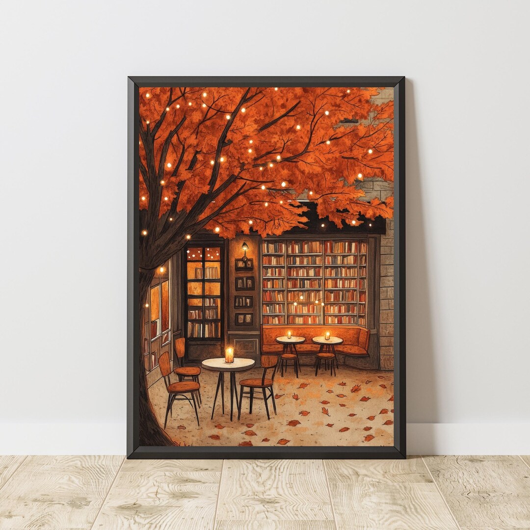 Autumn Coffee Shop Print: Cozy Bookstore Fall Decor (digital Download ...
