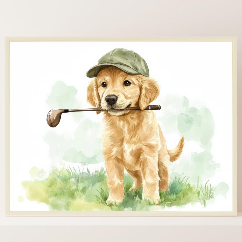 Golden Retriever Puppy Golf Art: Nursery Sports Print (digital Download ...