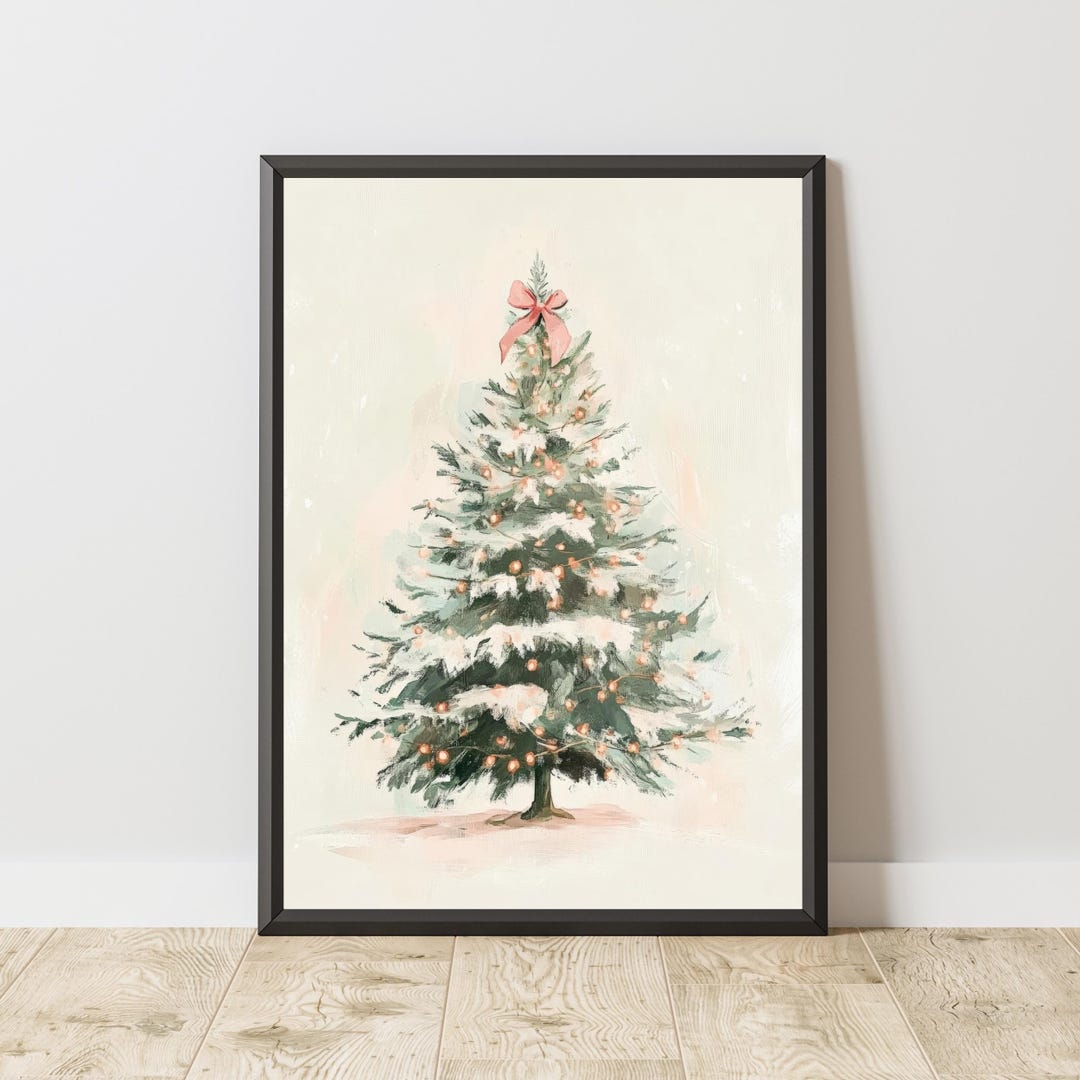 Neutral Vintage Christmas Tree Wall Art: Minimal Cottage Christmas ...