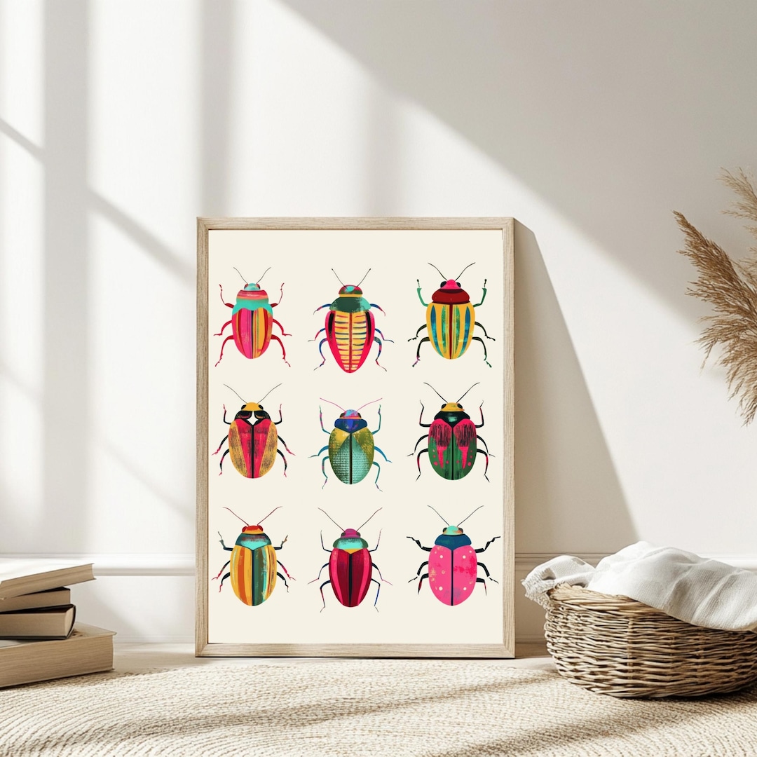 Whimsical Bug Art Print : Colorful Insect Art, Kids Nursery Decor ...