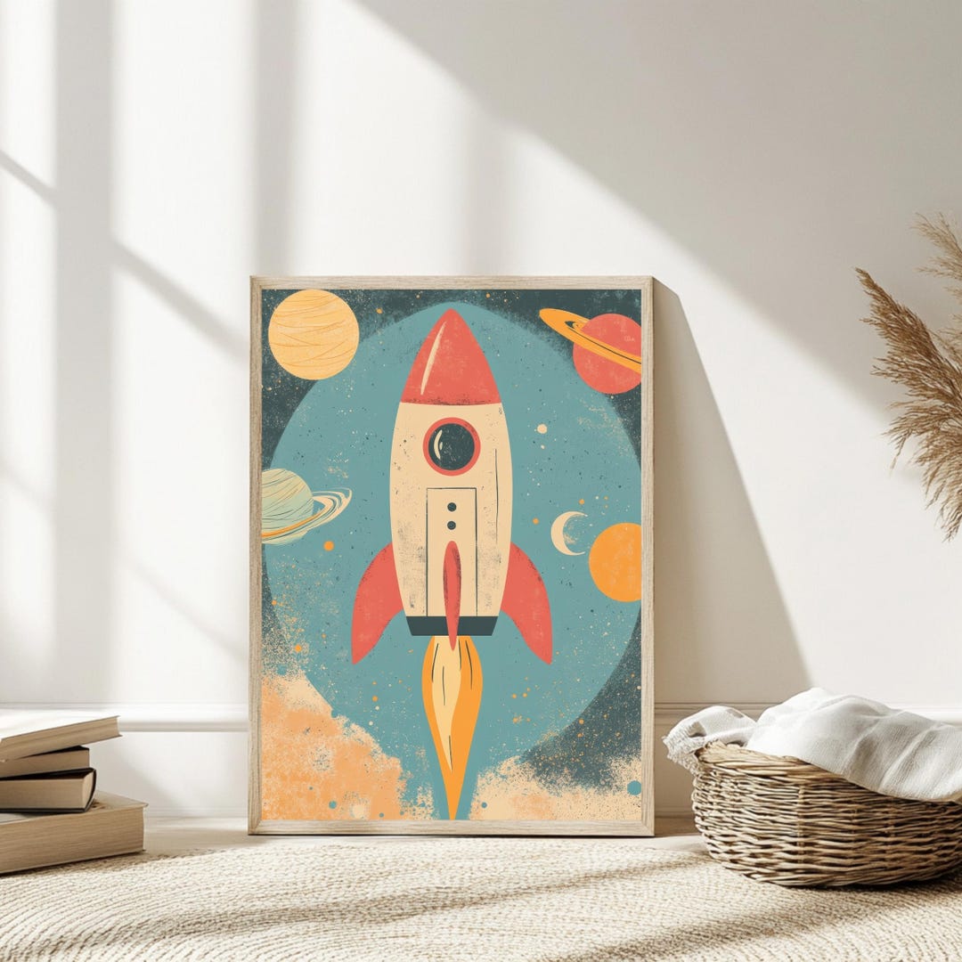 Cartoon Rocket Art Printable Poster Kids Room Print Nursery Space Art ...
