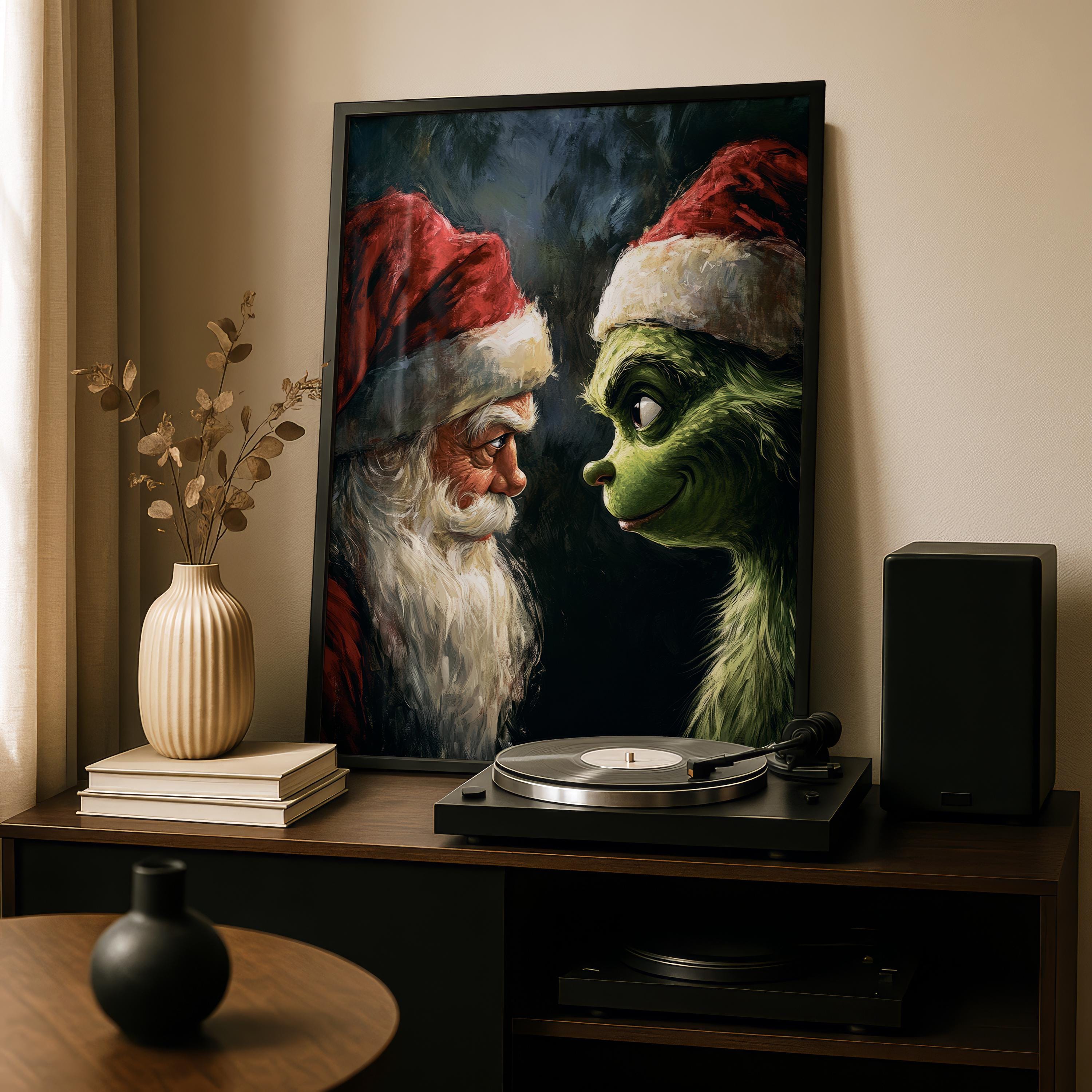 Santa Vs Grinch Art Print: Christmas Wall Art Funny Poster Holiday ...