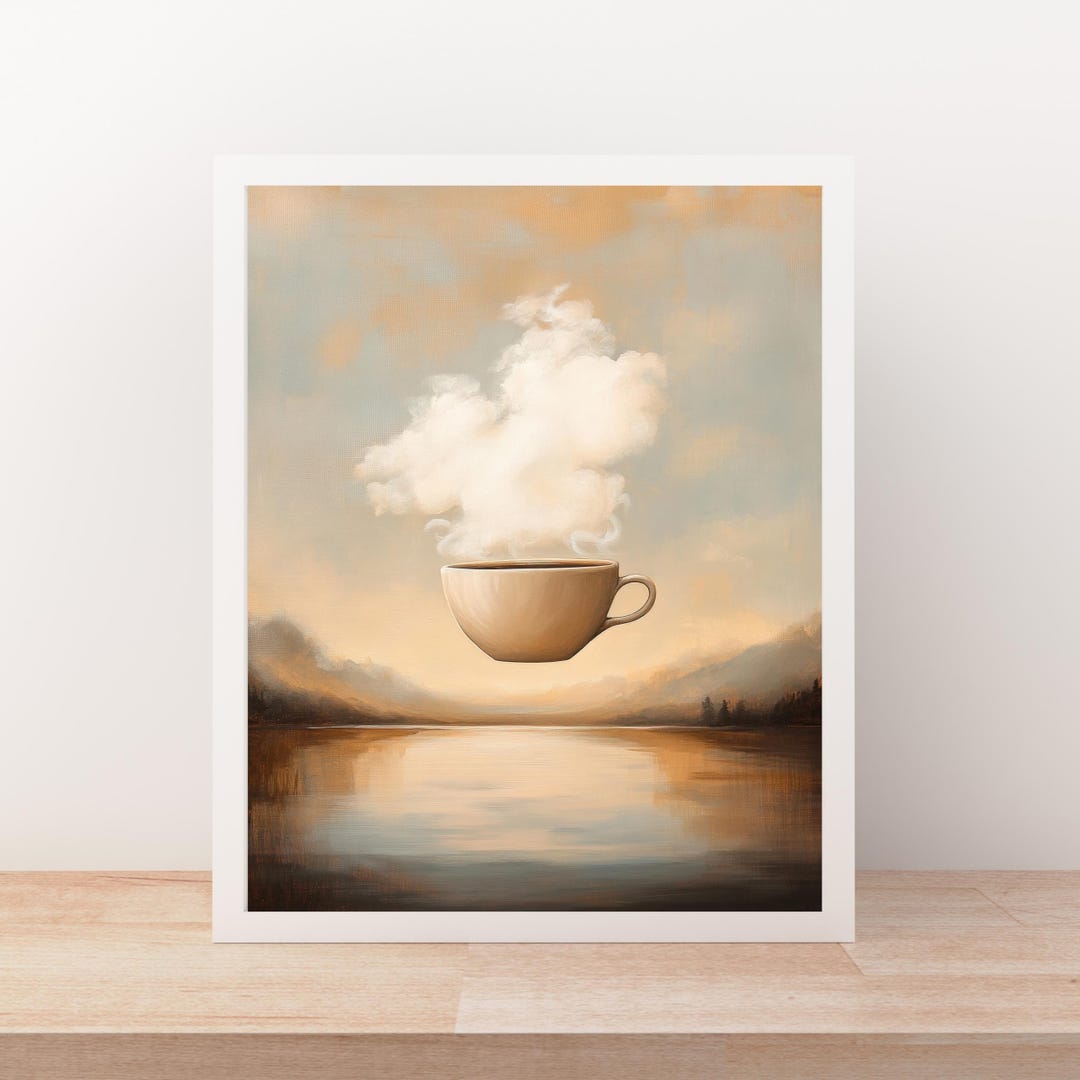 Surreal Coffee Poster: Minimalist Espresso Art Print, Coffee Bar Decor ...
