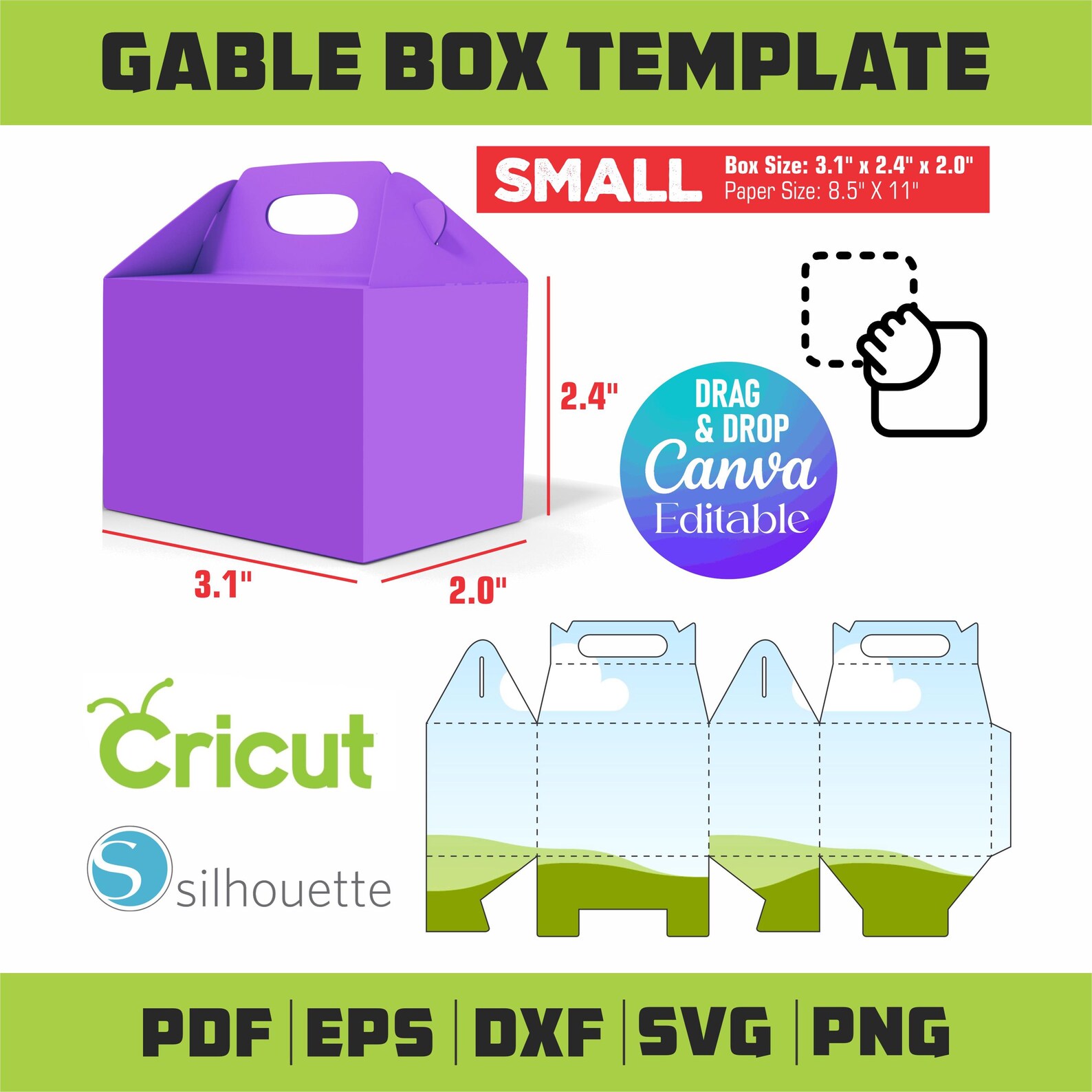 Gable Box Template Bundle (3 Sizes): Party Favor Box SVG, PDF, PNG ...