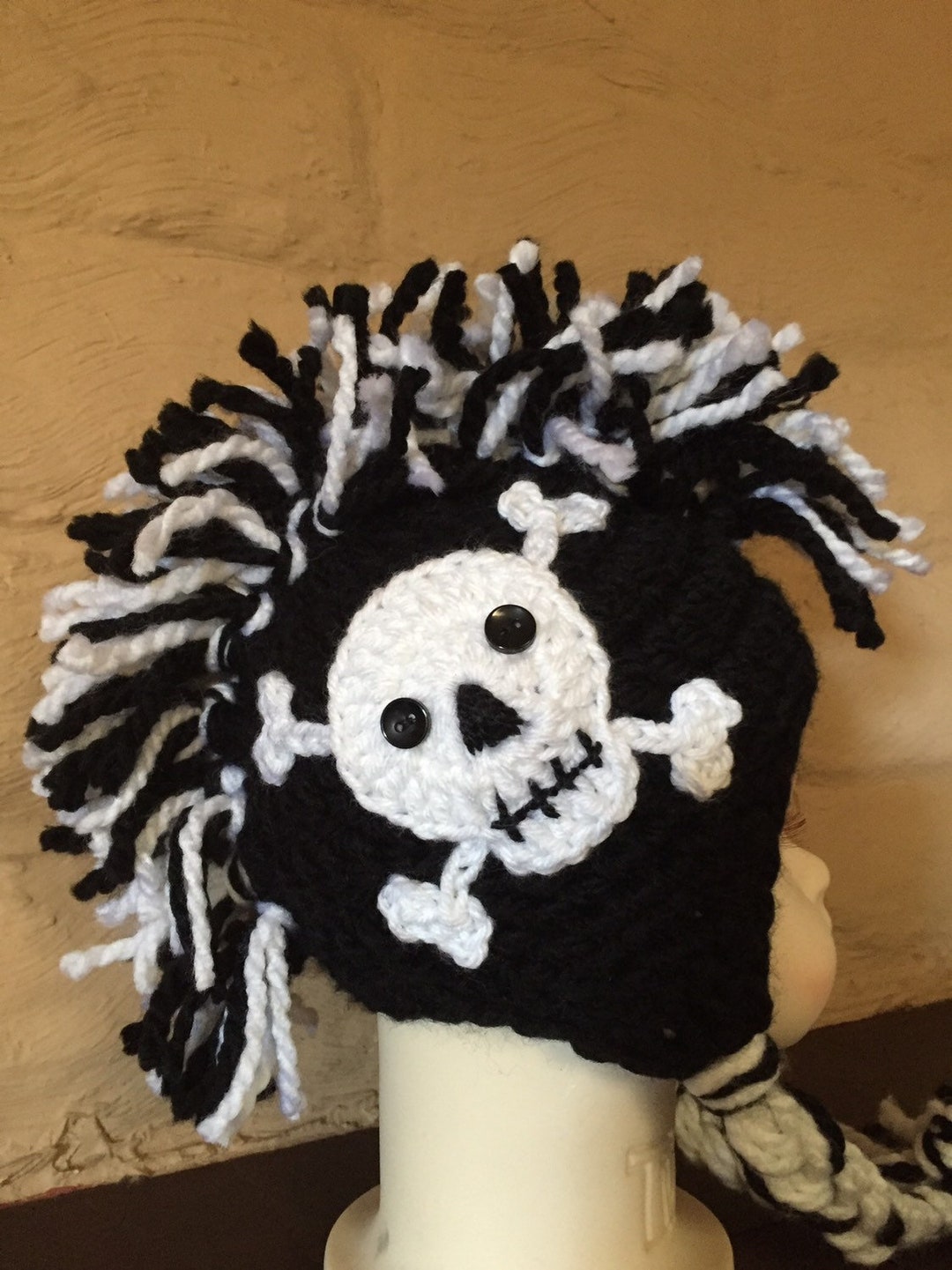 Mohawk Fringe Crochet Hat With Skull, Baby Crochet Hat, Toddler, Child ...