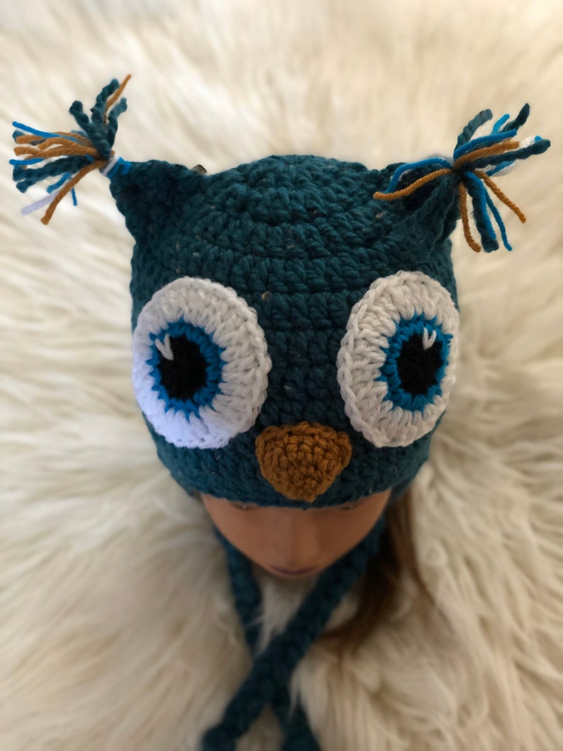 Owl Hat Crochet Owl Hat Owl Beanie Blue Owl Crochet Hat - Etsy