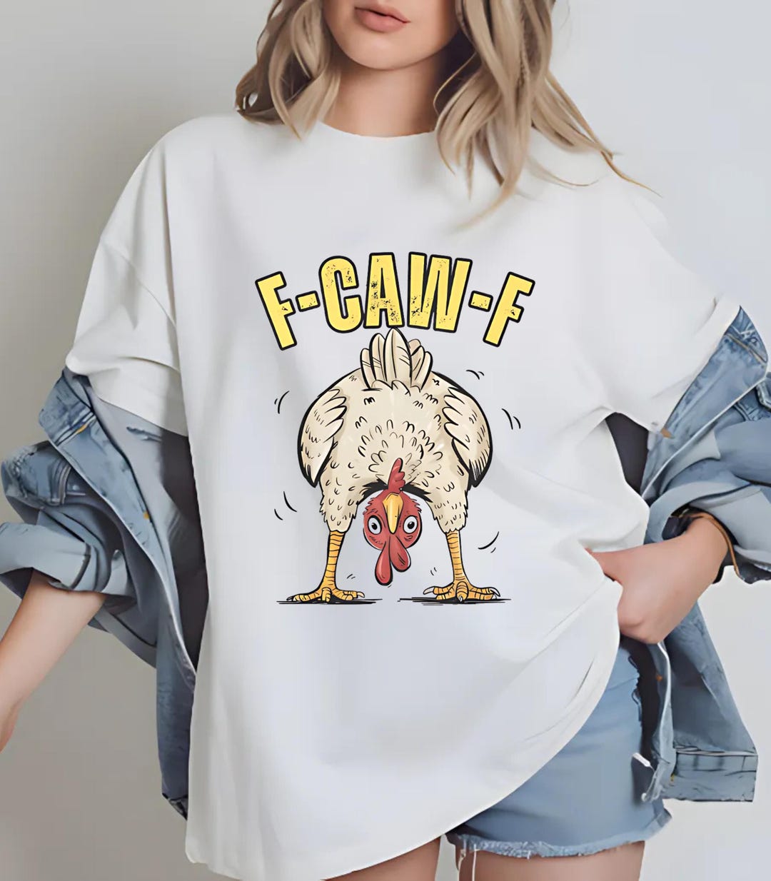Funny Chicken Meme Shirt - F-caw-f Head Down Hen Tee - Exhausted Bird ...