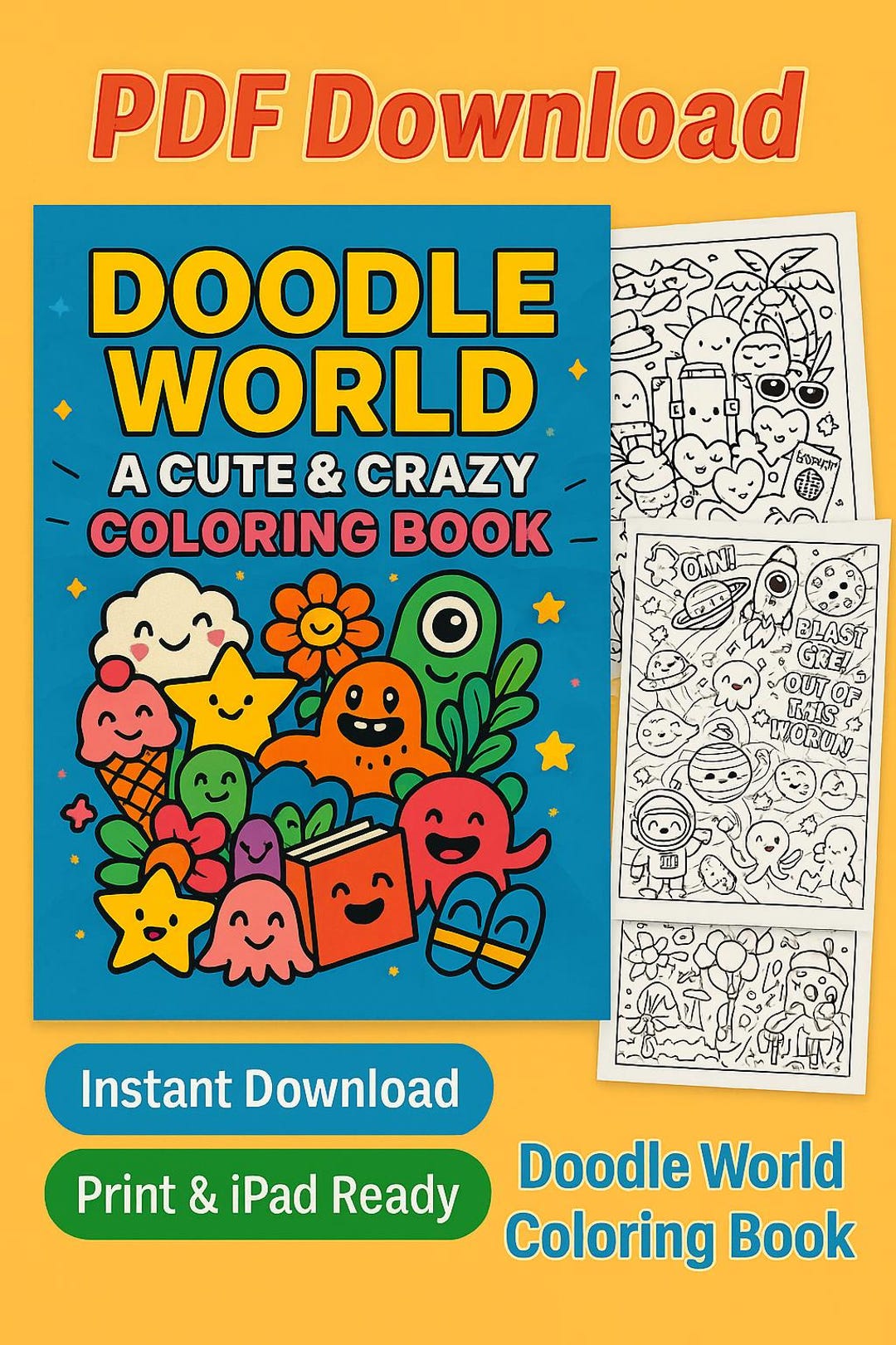 Cute Doodles Coloring Book - 8 Fun Pages for Kids & Adults | Printable ...